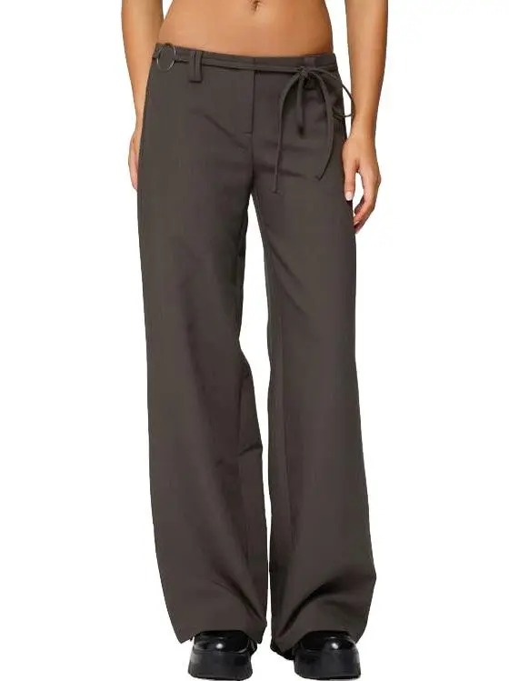 EDIKTED Raphael Tie Waist Wide Leg Pants - Gray