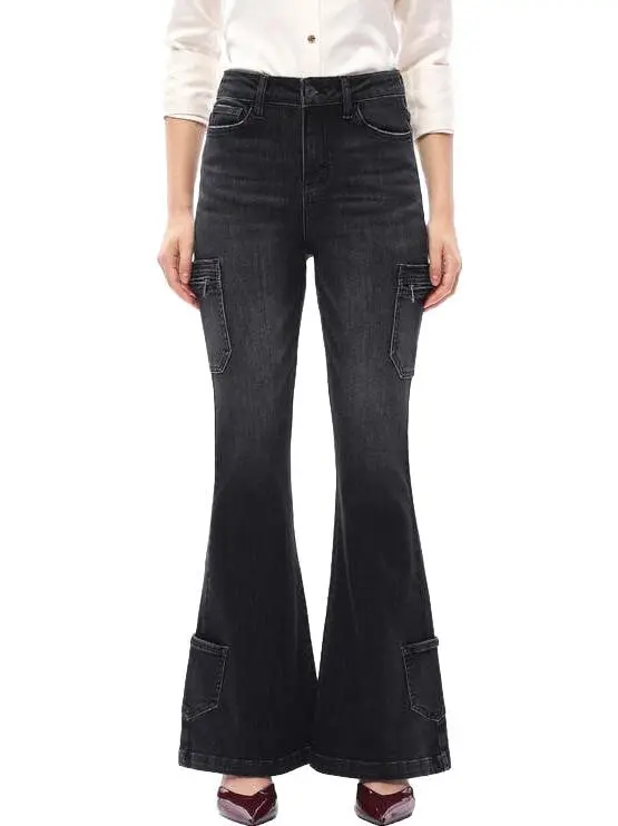 BAYEAS High-waist Flare Cargo Jeans - Black