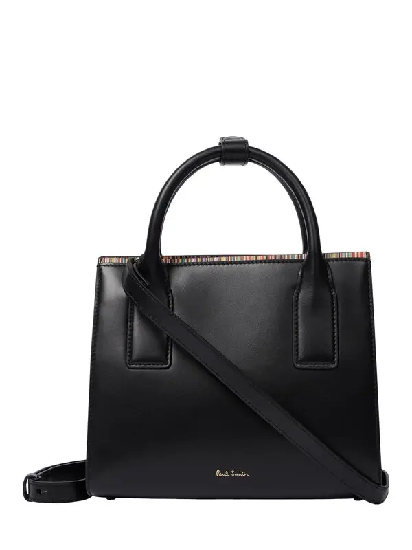 Paul Smith Leather Top Handle Bag With Signature Stripe - Black