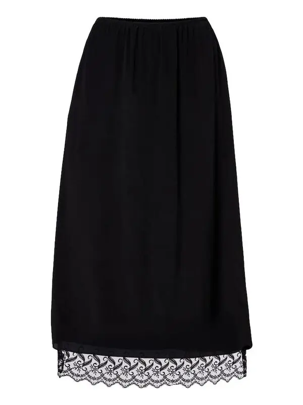 Simone Rocha Lace-trimmed Crepe De Chine Midi Skirt - Black