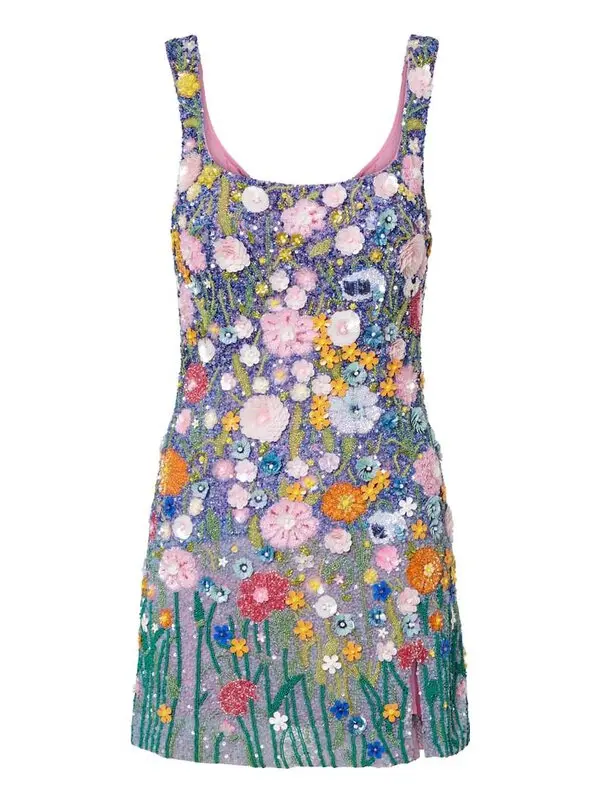 LA FUORI Embroidered Floral-applique Minidress - Multicoloured