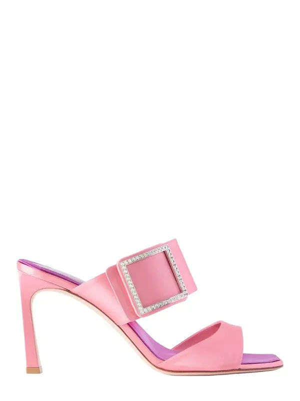 ROGER VIVIER Trompette 85 Crystal-embellished Satin Mules - Pink