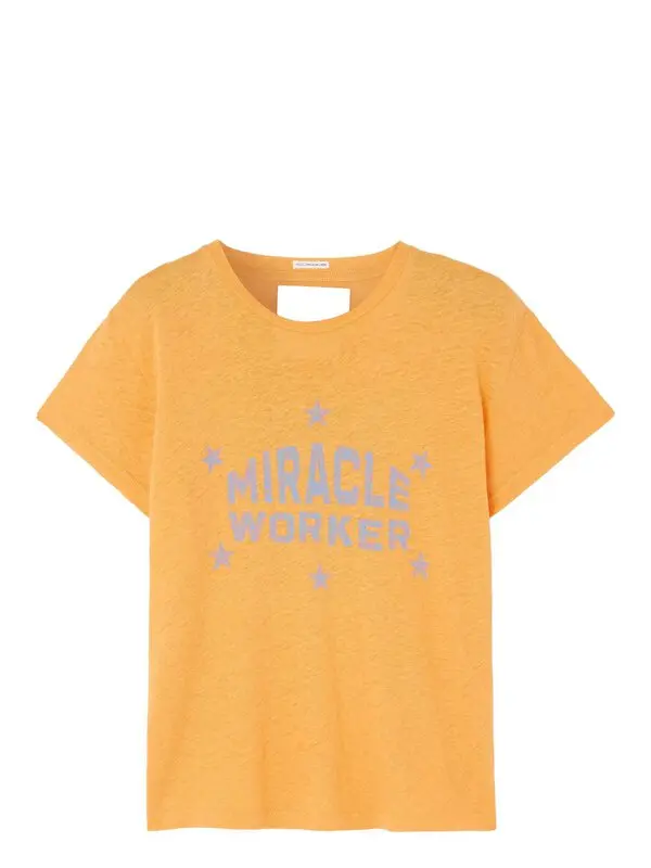 MOTHER The Sinful Printed Cotton And Linen-blend Jersey T-shirt - Yellow