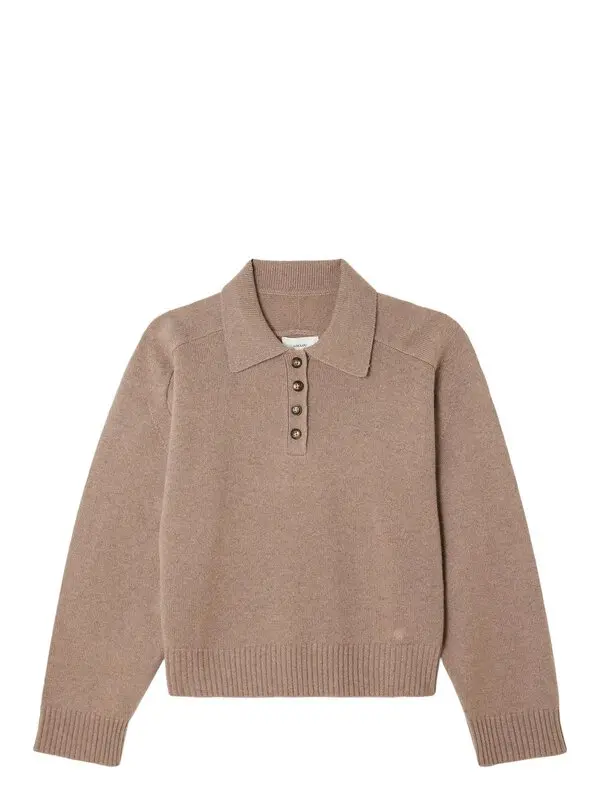 Loulou De Saison Homere Embroidered Cashmere Polo Sweater - Taupe