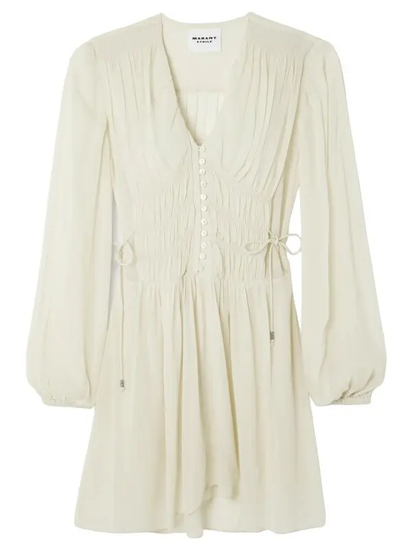 MARANT ETOILE Loriena Tie-detailed Ruched Crepe De Chine Mini Dress - Neutrals