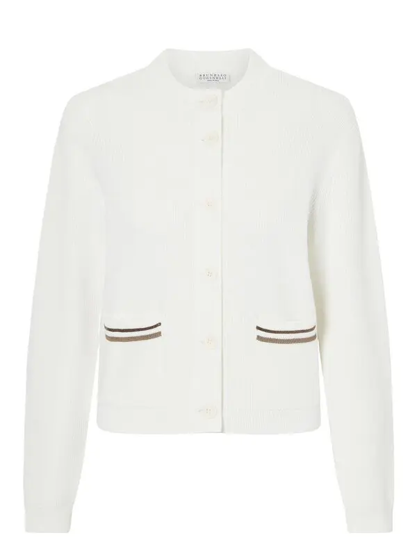 Brunello Cucinelli Bead-embellished Ribbed Cotton Cardigan - White
