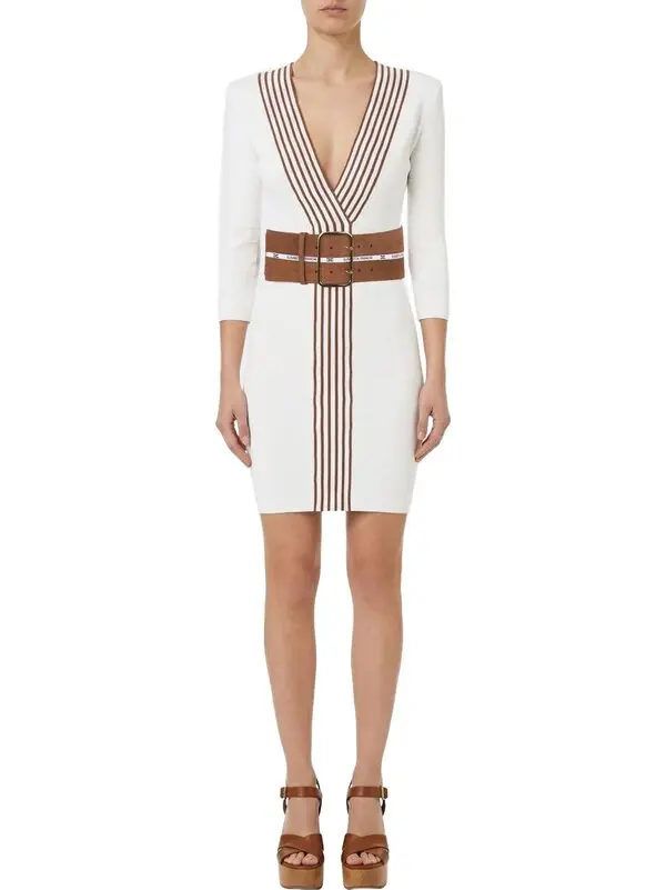 Elisabetta Franchi Knit Dress With Striped Detail - Ivory