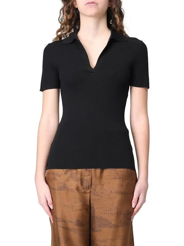 Max Mara Ribbed Knit Polo Shirt - Black