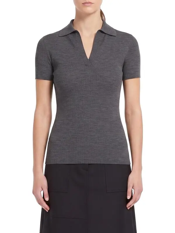 Max Mara Ribbed Knit Polo Shirt - Grey