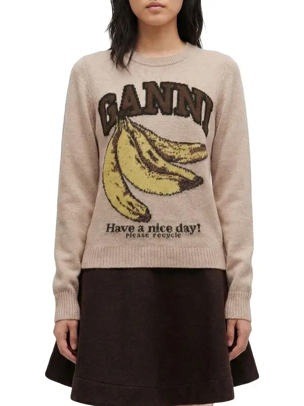 GANNI Graphic Knit Sweater - Camel