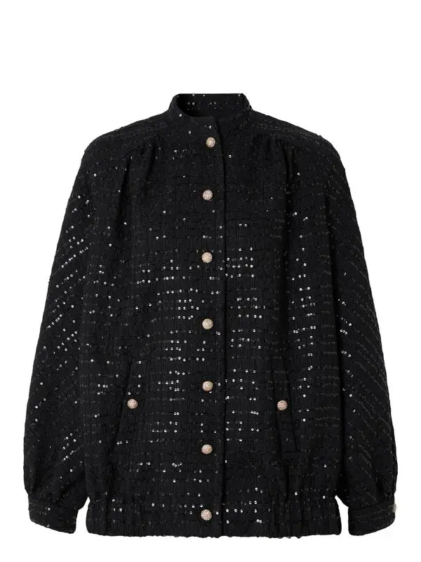 Alessandra Rich Sequin-embellished Tweed Jacket - Black