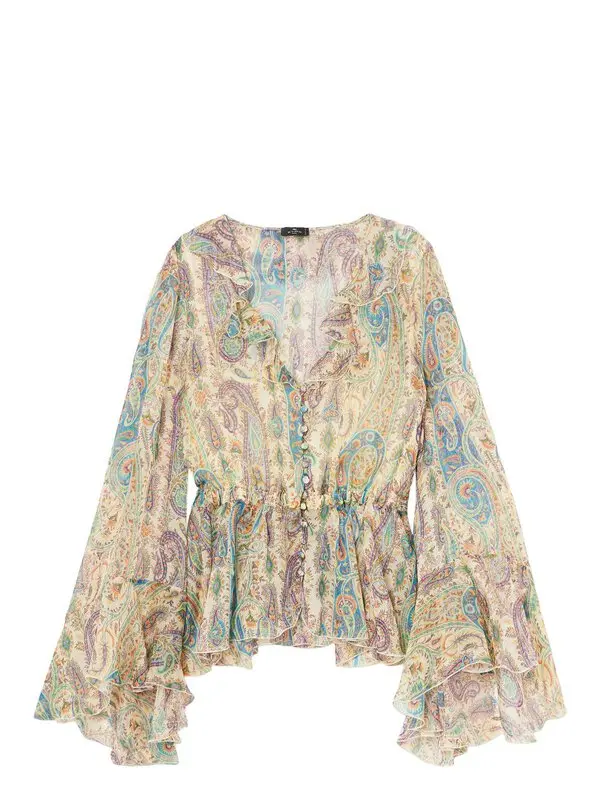 Etro Ruffled Paisley-print Silk-chiffon Peplum Blouse - Multi