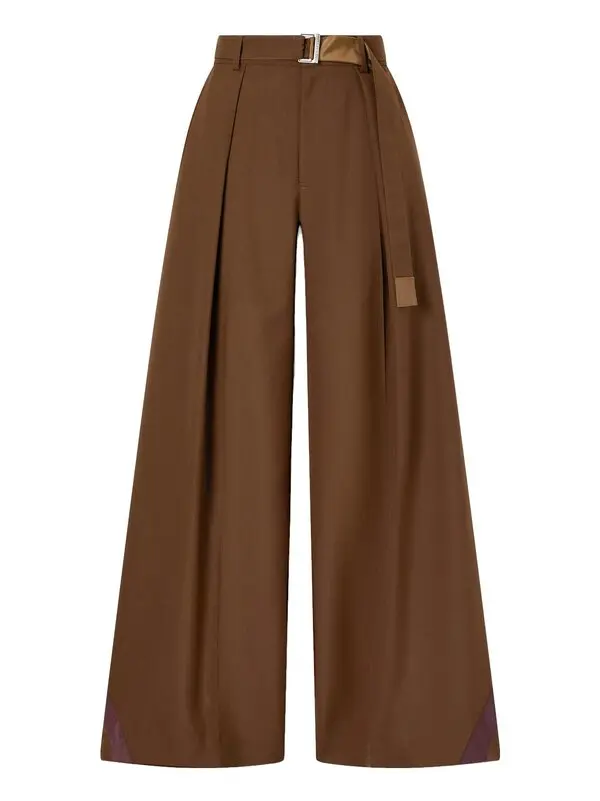 Sacai Belted Pleated Crepe Wide-leg Pants - Brown