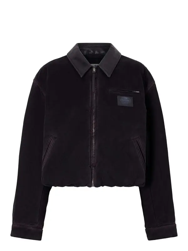 Acne Studios Appliquéd Leather-trimmed Distressed Cotton-twill Jacket - Dark Brown