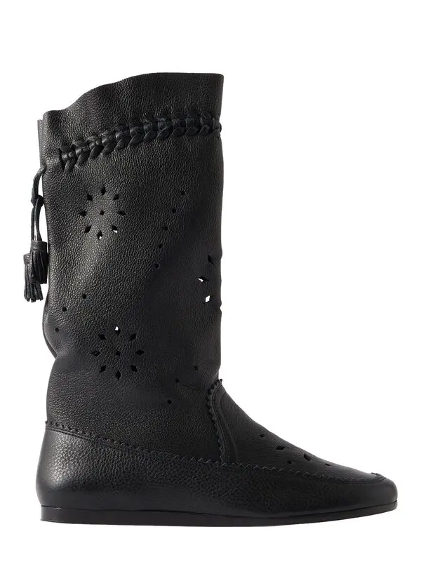 Isabel Marant Welky Laser-cut Textured-leather Boots - Black