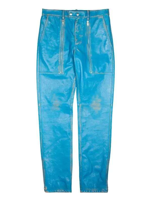 JIL SANDER Distressed Leather Biker Pants - Blue