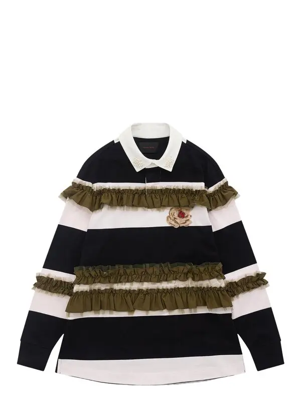 Simone Rocha Ruffle Rugby Shirt With Turbo Embroidery - Black
