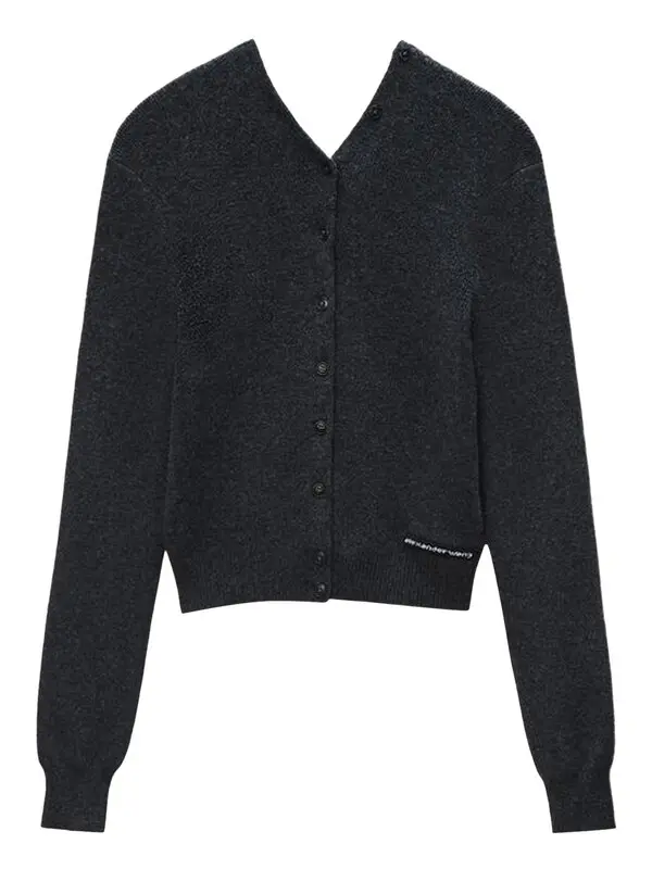 Alexander Wang Knit Logo Label High Neck Button Up Cardigan - Grey