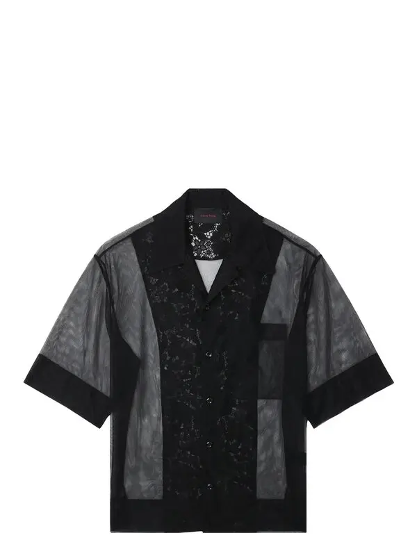 Simone Rocha Trapped Lace Patchwork Boxy Shirt - Black