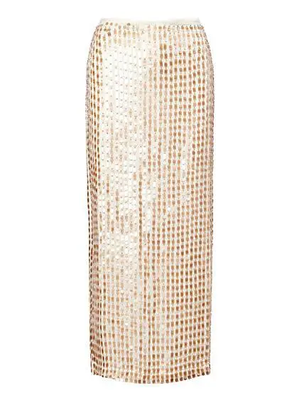 ZANKOV Marcella Beaded Silk Midi Skirt - Ivory