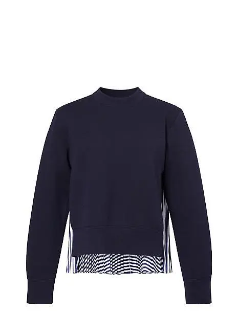 Sacai Striped Pleated Cotton-blend Sweatshirt - Navy