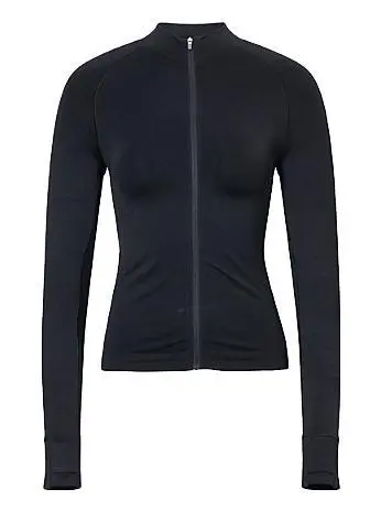 ADANOLA Seamless Zip-up Workout Top - Black