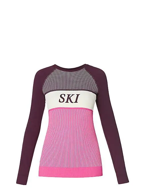Sweaty Betty Ribbed Base Layer Ski Top - Purple Stripe Print