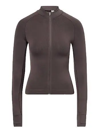 ADANOLA Seamless Zip-up Workout Top - Coffee Bean