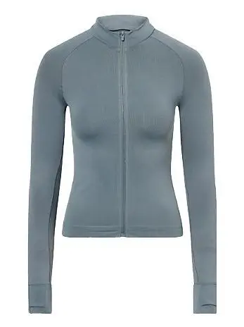 ADANOLA Seamless Zip-up Workout Top - Sea Green