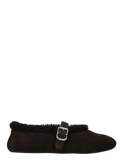 Alaïa Shearling-trim Suede Ballet Flats - Dark Brown