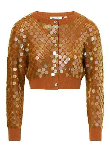ZANKOV Mina Sequinned Wool And Cashmere-blend Cardigan - Tobacco