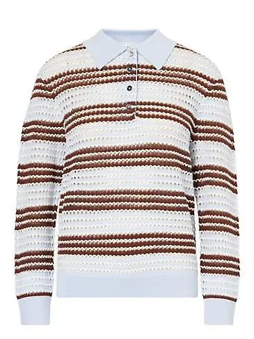 ZANKOV Ryan Striped Crochet-knit Wool Polo Top - Baby Blue