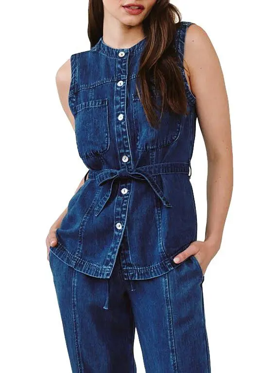 Bella Dahl Seamed Belted Chambray Vest - Horizon Blue Wash