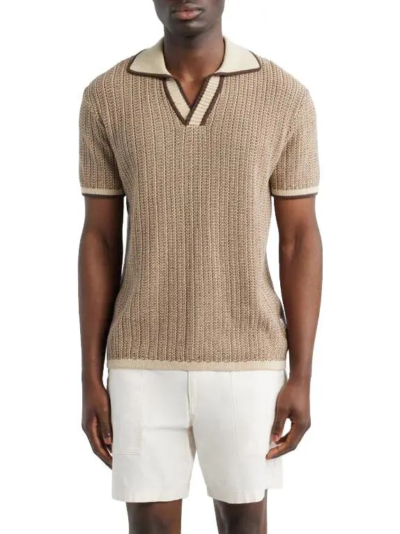 MAVRANS Marled Johnny Collar Polo - Brown