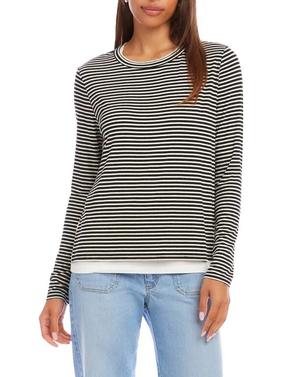 Karen Kane Striped Layered Top With Side Slits - Black/white