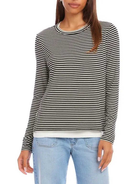 Karen Kane Striped Layered Top With Side Slits - Bow