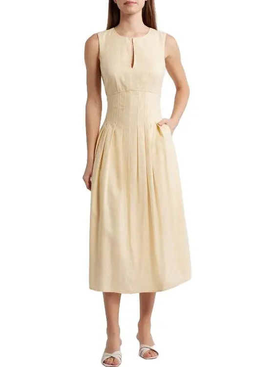 Sam Edelman Pintuck Waist Midi Dress - Butter