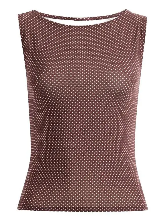 REFORMATION Dusk Polka Dot Knit Top - Chocolate Chip