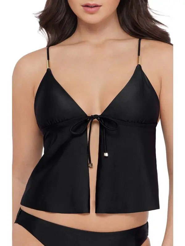 Steve Madden Tie Front Crop Tankini Top - Raven Black