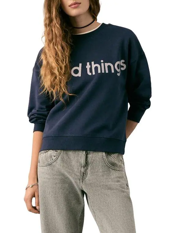 Mango Glitter Message Cotton Sweatshirt - Navy