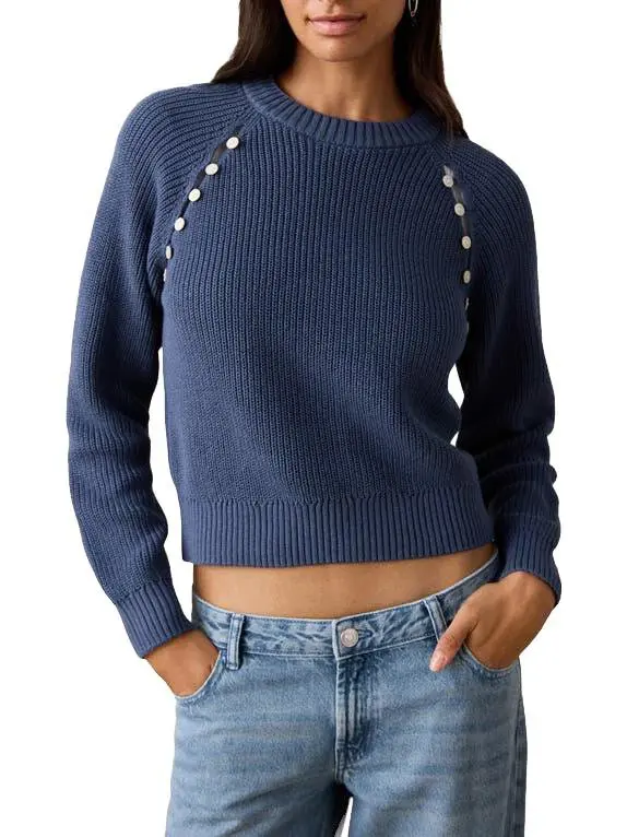 Mango Button Detail Crop Sweater - Blue