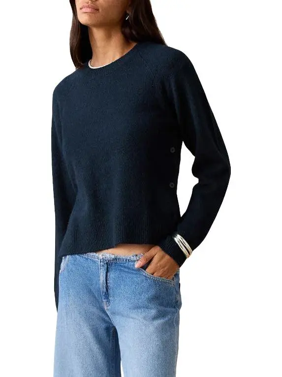 Mango Button Detail Crop Sweater - Navy