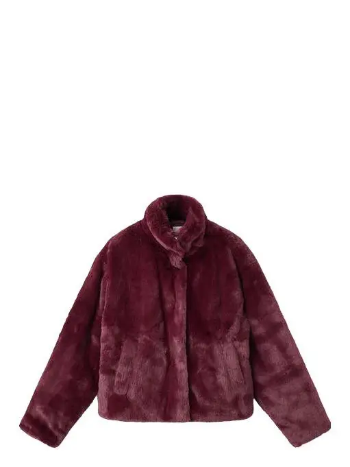 Mango Faux Fur Coat - Burgundy