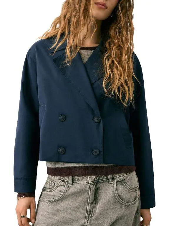 Mango Double-breasted Cropped Jacket - Dark Navy