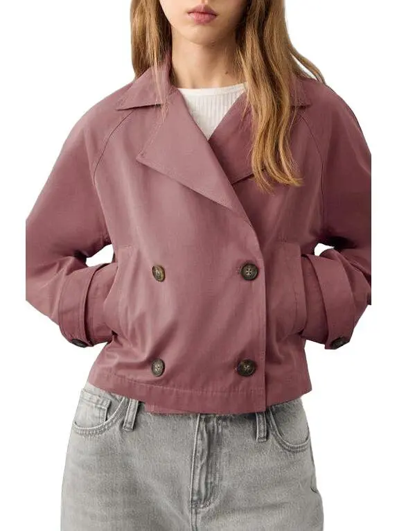 Mango Double-breasted Cropped Jacket - Pink
