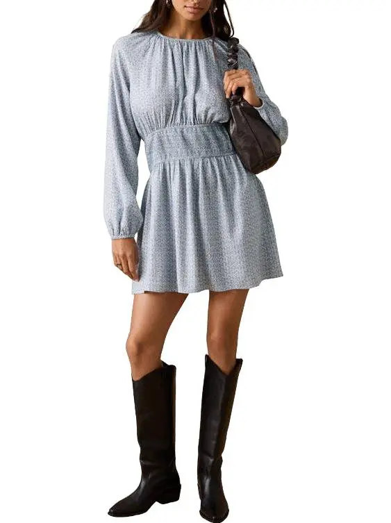 Mango Metallic Cutout Long Sleeve Dress - Sky Blue