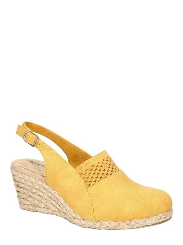 EASY WORKS BY EASY STREET Aloha Espadrille Wedge Slingback Pumps - Yellow
