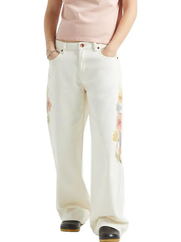 Brixton Chloe Floral Print Wide-leg Jeans - Off White Floral Burst