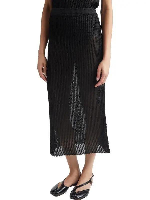 MAISON MARGIELA Textured Rib Mesh Midi Skirt - Black