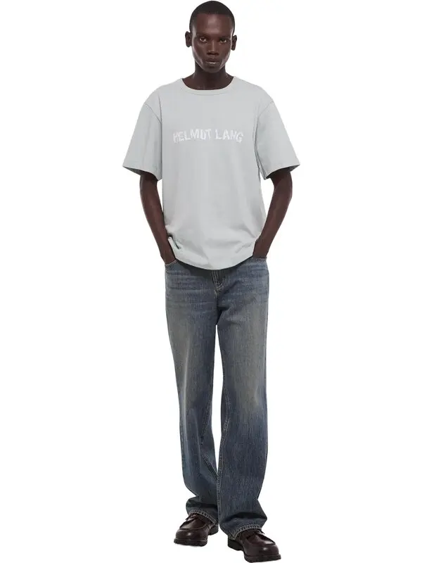 Helmut Lang Crumpled Logo Tee - Aqua Gray
